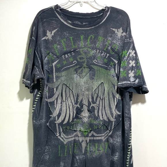 Affliction | Shirts | Affliction Gray And Green Short Sleeve Tee With ...